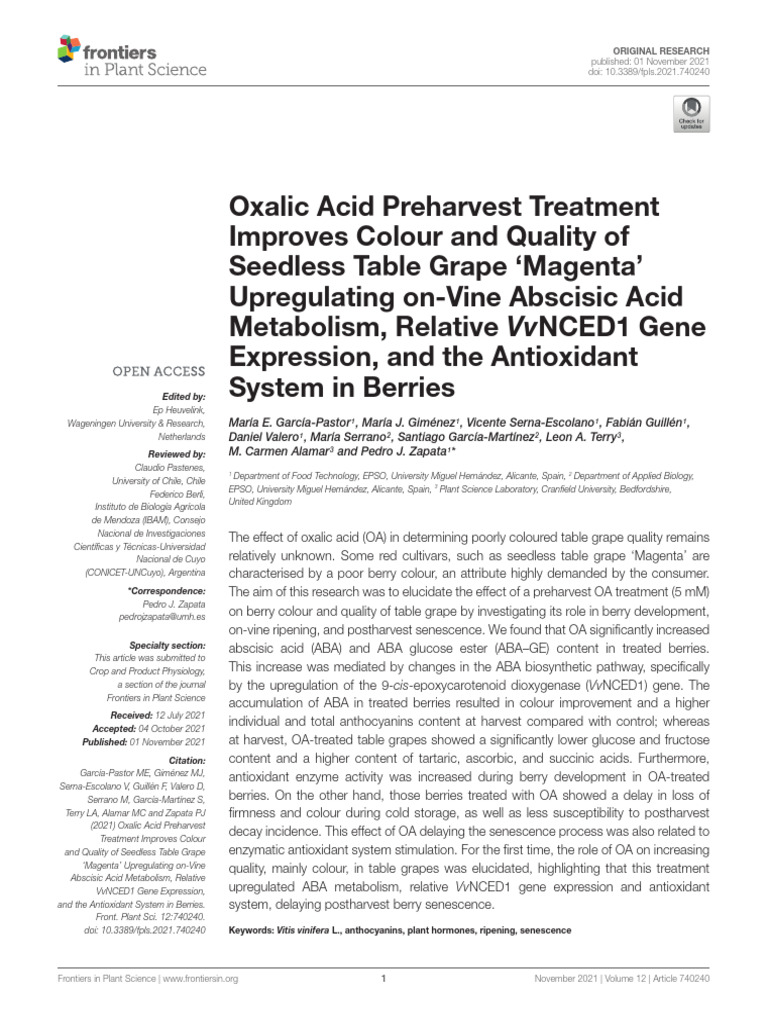 Oxalic Acid Preharvest Treatment-2021 | PDF