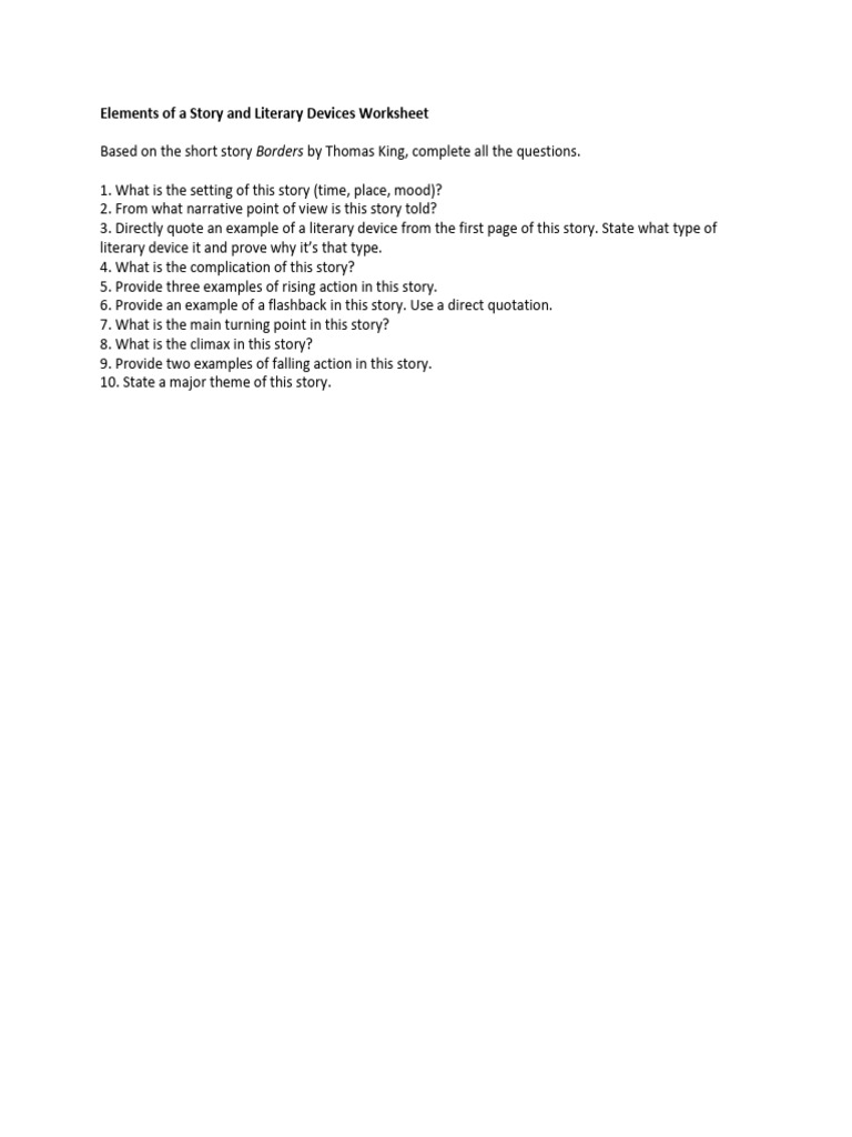 1 Borders Elements of A Story and Literary Devices Worksheet | PDF
