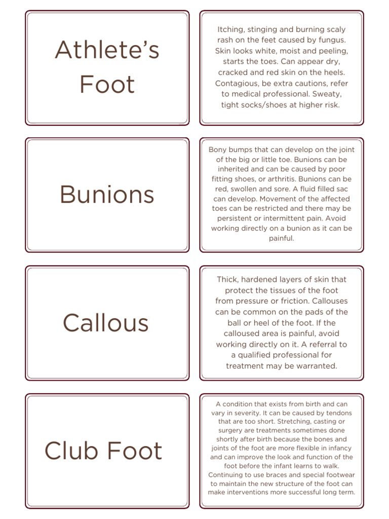 Reflexology - Foot Conditions Flash Cards | PDF