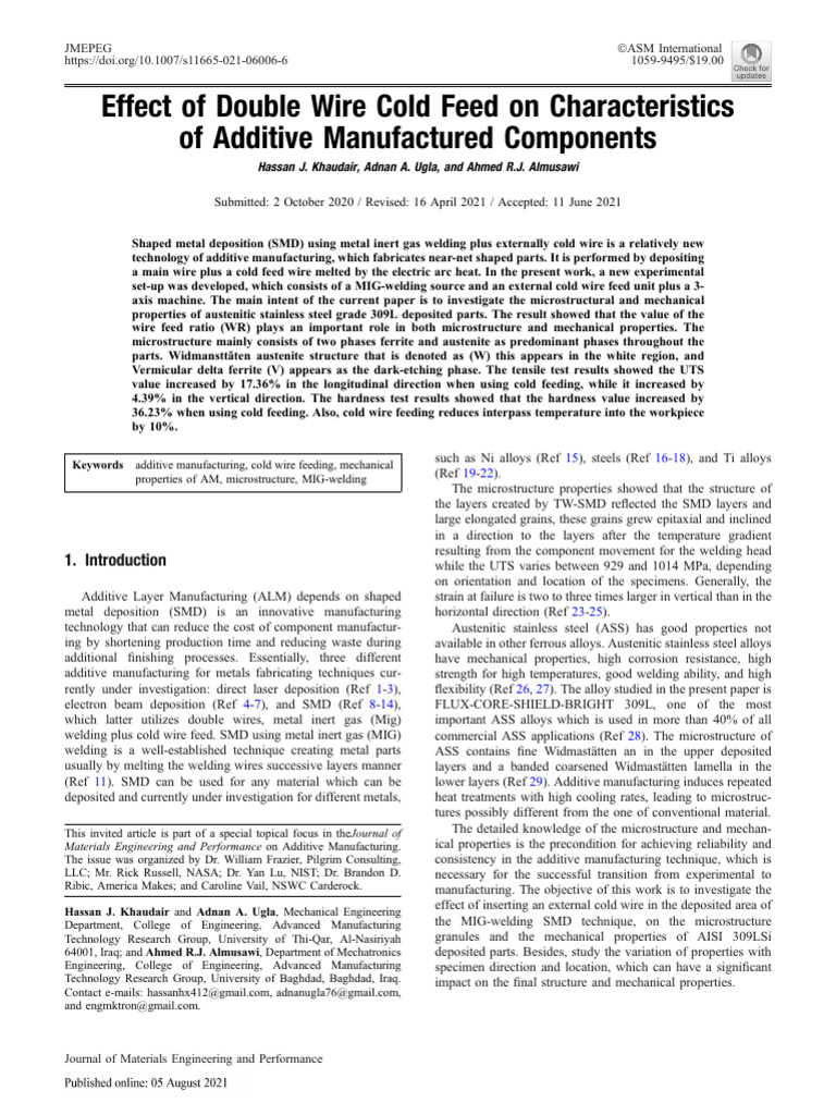 Impact of Cold Wire on AM Properties | PDF | Crystallite | Microstructure