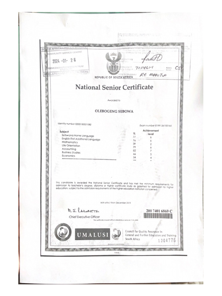 National Senior Certificate 2 | PDF
