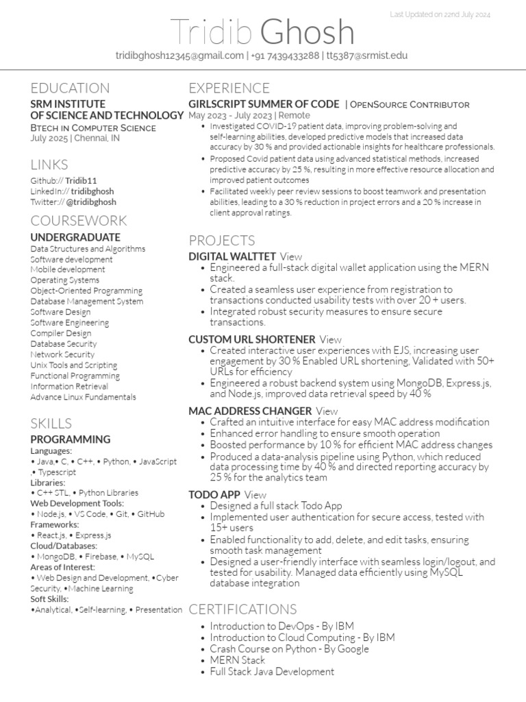 Tridib Ghosh Resume | PDF