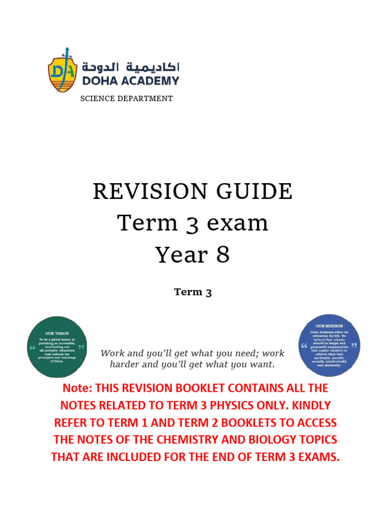 Year 8 Science EOT3 Revision Guide | PDF