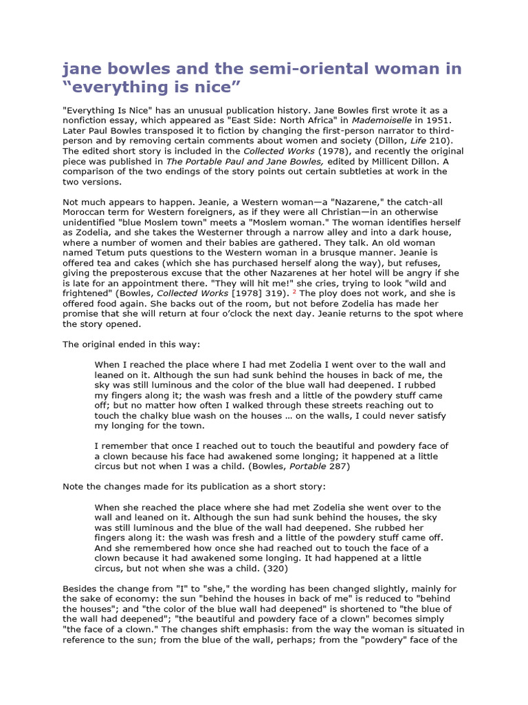 Jane Bowles Everything Is Nice | PDF