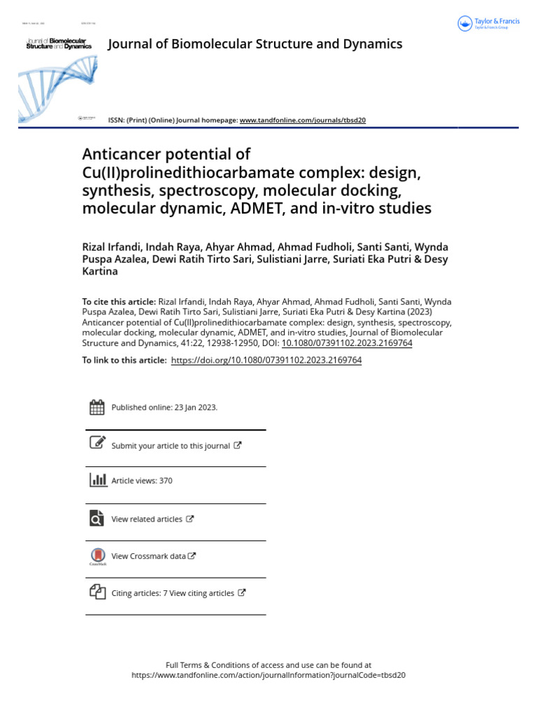 Anticancer Potential of Cu II Prolinedithiocarbamate Complex Design Synthesis Spectroscopy ...