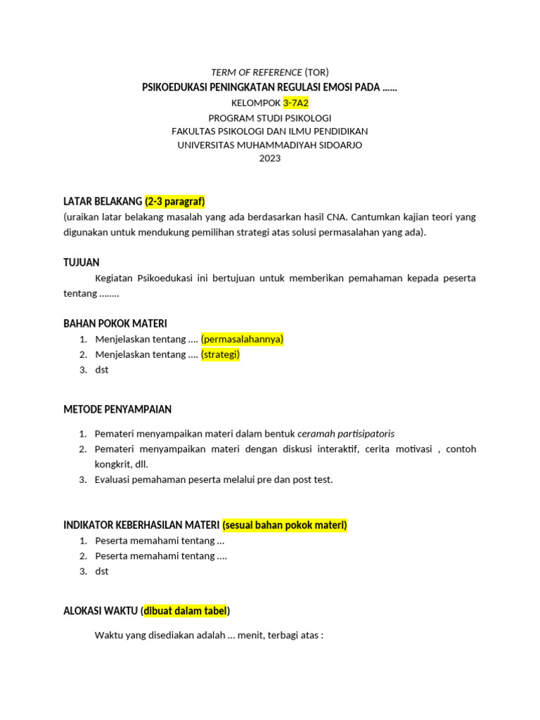 6.1 - Template TOR | PDF