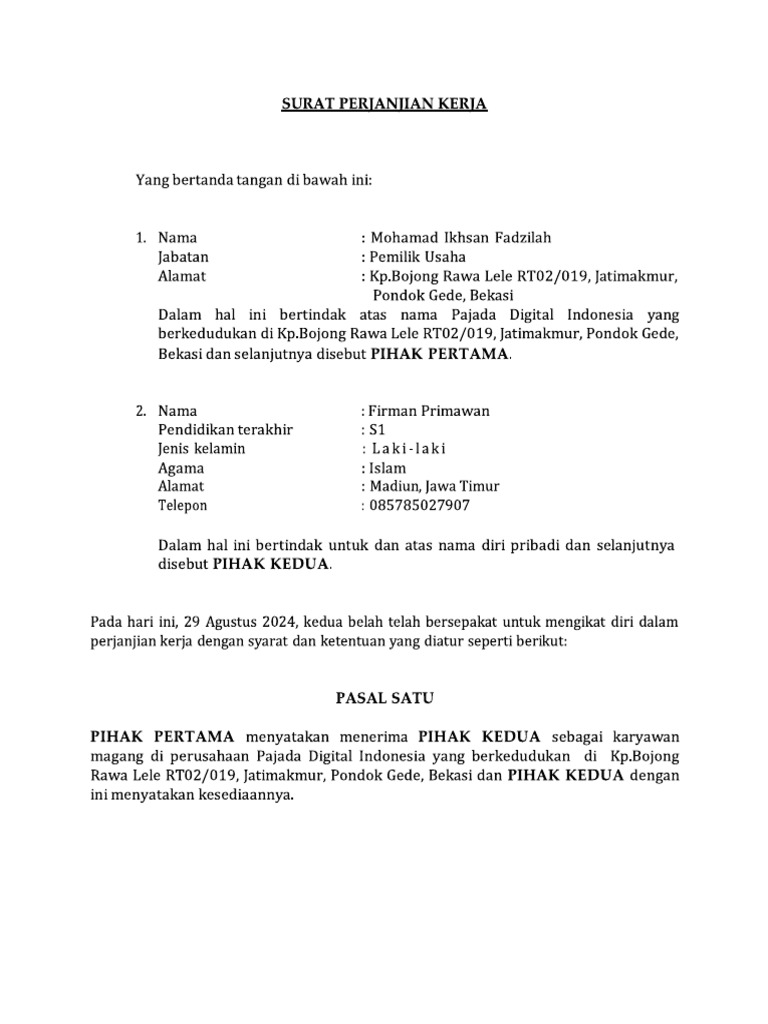 Surat Kerja Intern Firman-1 | PDF