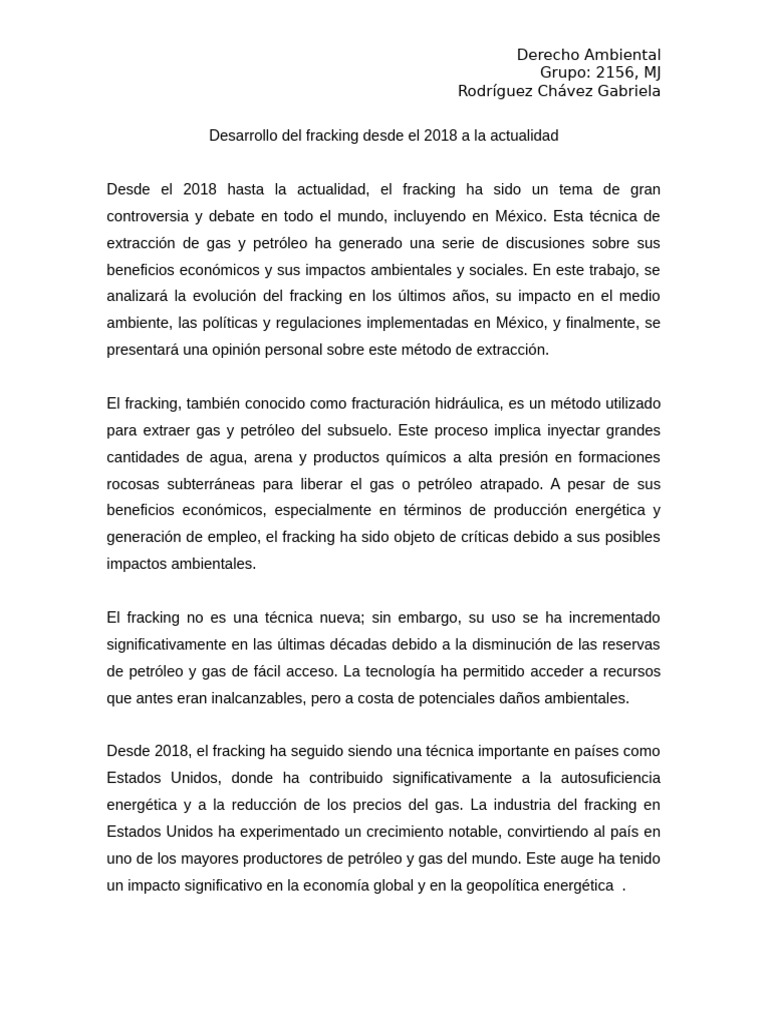 Desarrollo Del Fracking Desde El 2018 A La Actualidad | PDF
