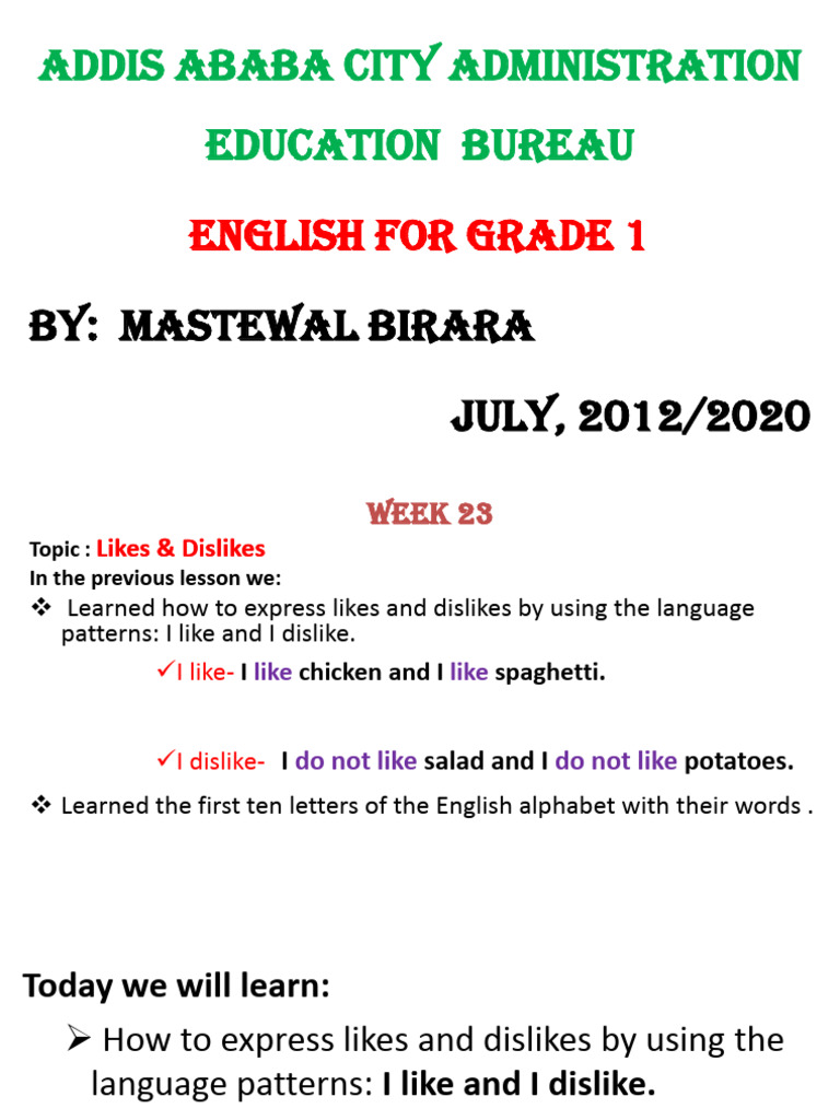 English For Grade 1 Week 23 (Lesson 1, 2 & 3) | PDF