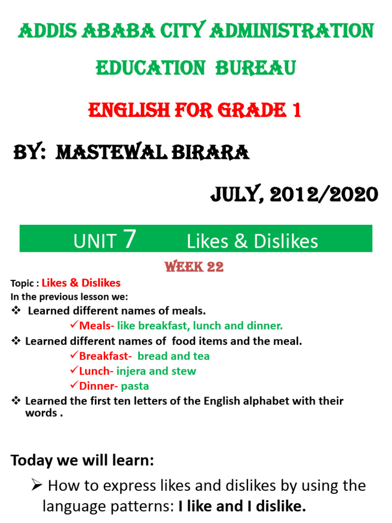 English For Grade 1 Week 22 (Lesson 1, 2 & 3) | PDF