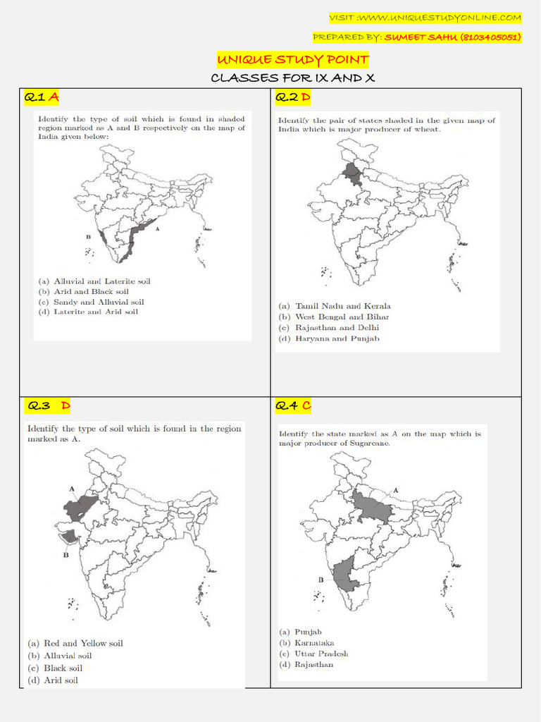 X Map Based Questions Unique Study Point | PDF