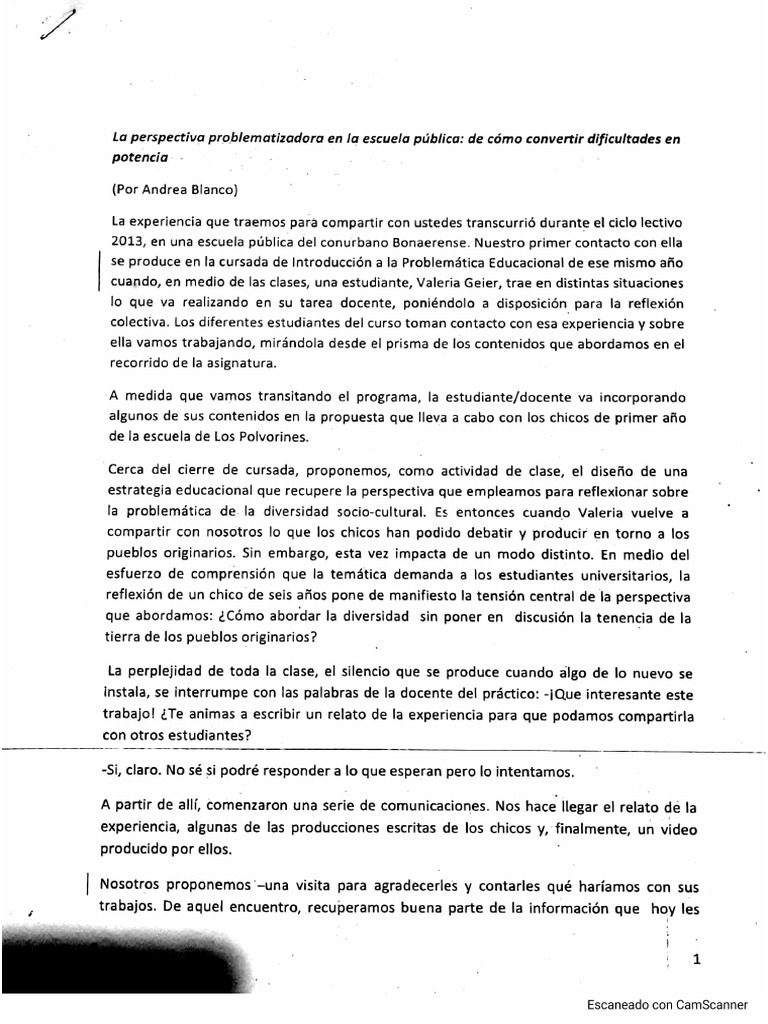 Blanco - A. La Perspectiva Problematizadora en La Escuela P-Blica. | PDF