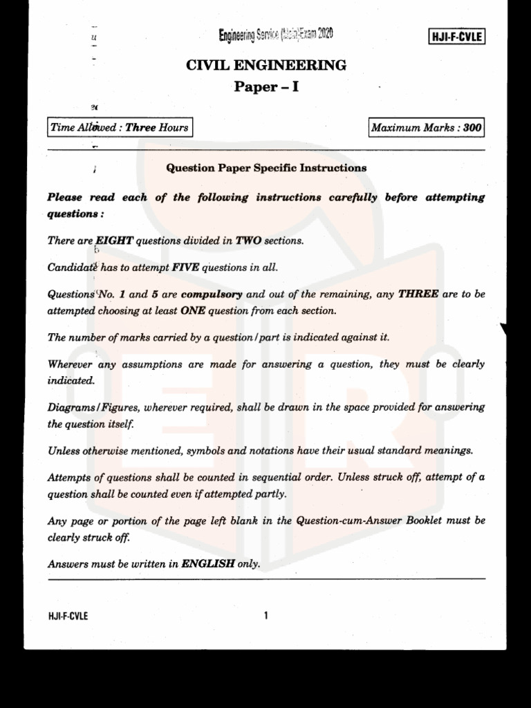 Paper-1 - IES 2020 - Mains - CE Question Papers With Answers PDF ...