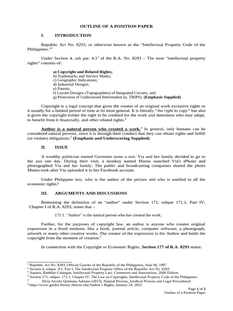 Writing Exercise No. 5 - Outline of A Position Paper Marquez Chirstine ...