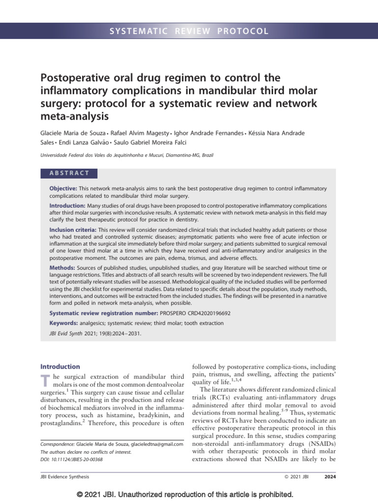 Postoperative Oral Drug Regimen To Control The Inflammatory ...