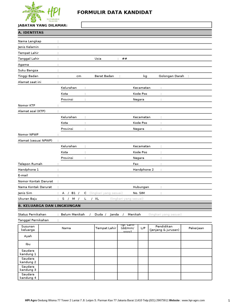 01 Formulir Data Kandidat - Palm Oil | PDF