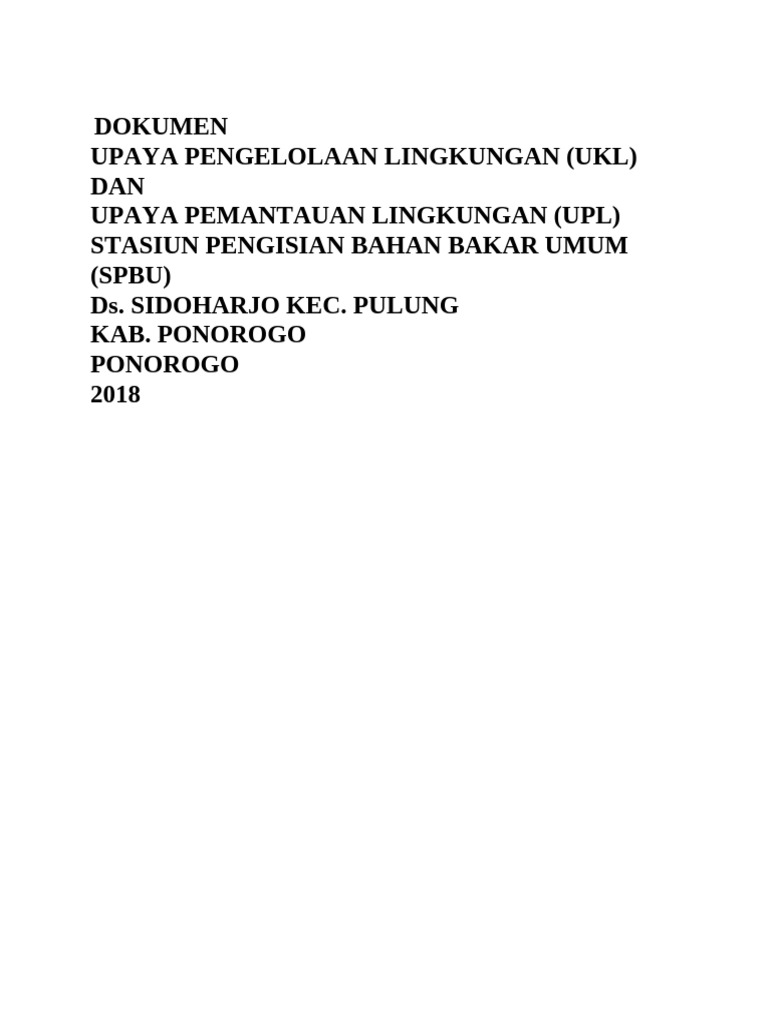 UKL dan UPL SPBU Sidoharjo Ponorogo | PDF | Science & Mathematics