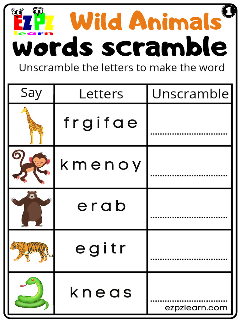 1 Wild Animals Word Scramble | PDF