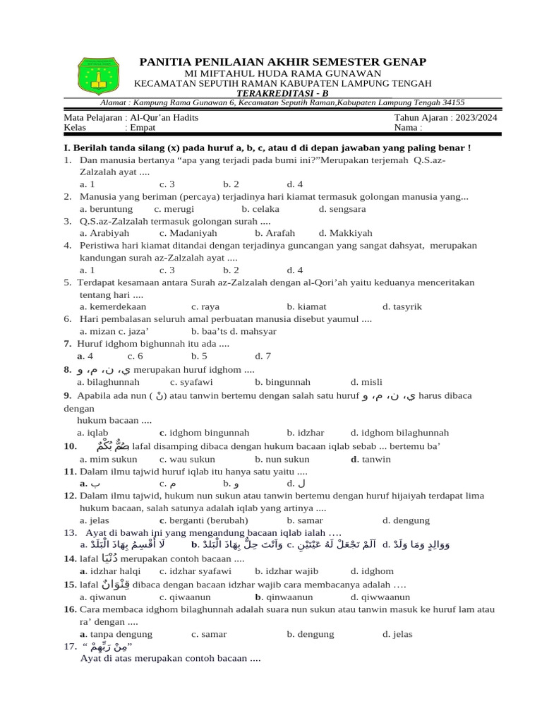 Soal Semester Genap 2024 Oke | PDF