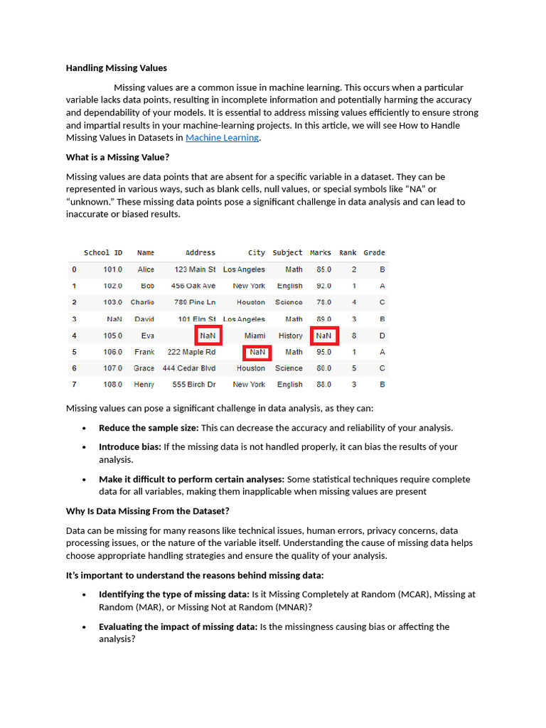 Handling Missing Values | PDF