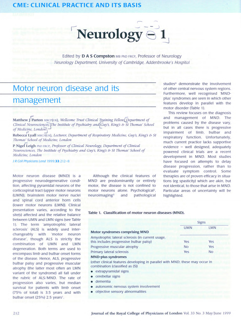 Motor Neuron Problem ALS or MND | PDF