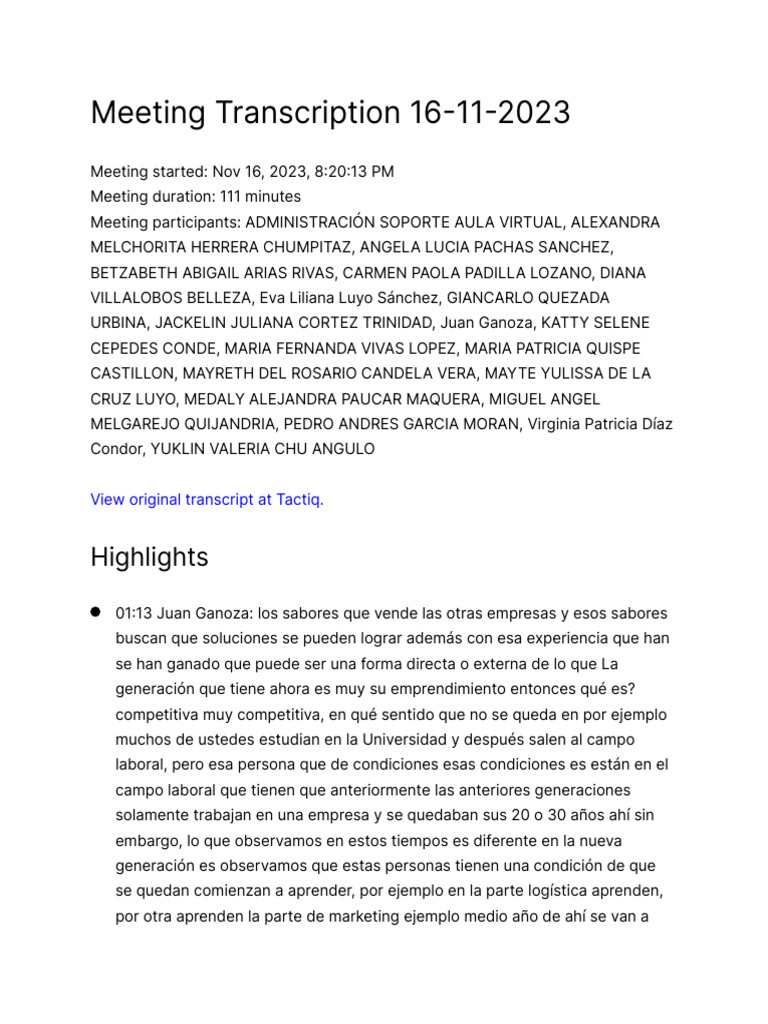 Meeting Transcription 16-11-2023 | PDF