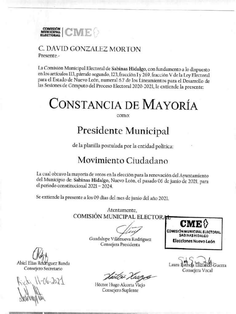45 Sabinas Hidalgo Constancias de Mayoria | PDF