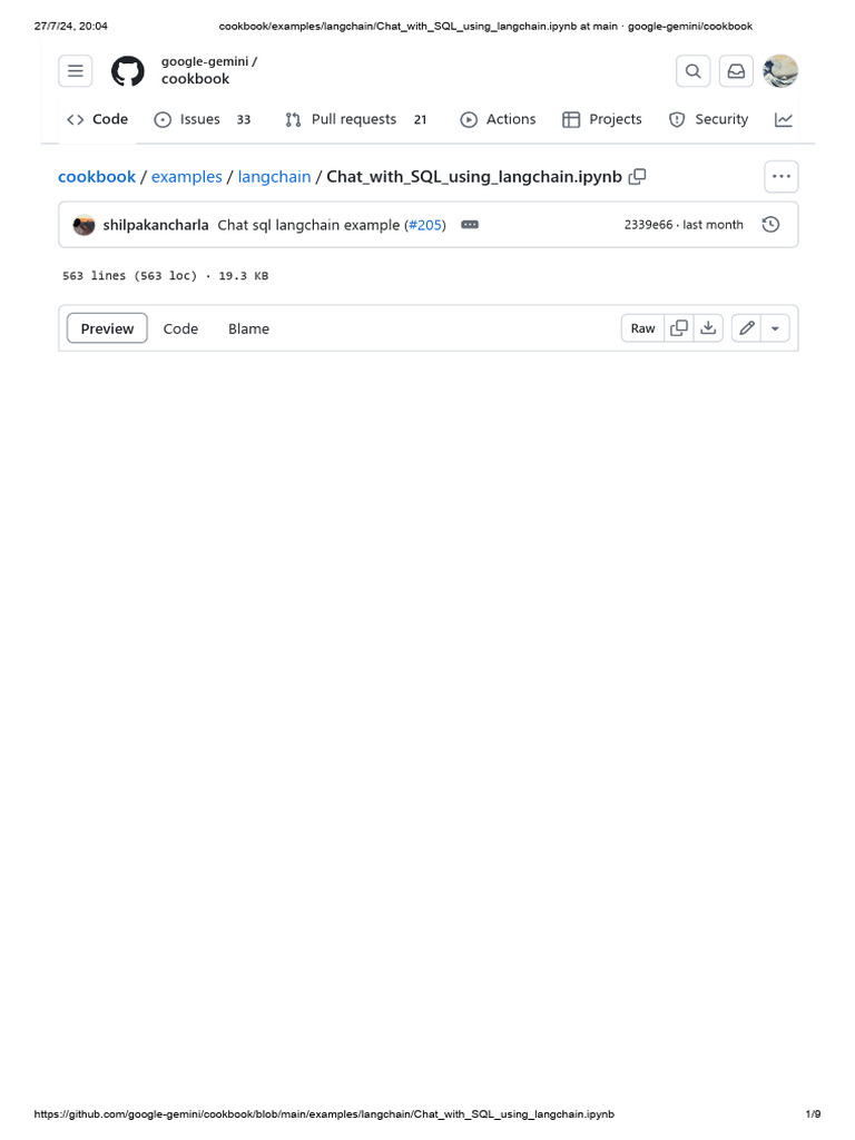Cookbook Examples Langchain Chat With SQL Using Langchain - Ipynb at Main Google-Gemini Cookbook ...