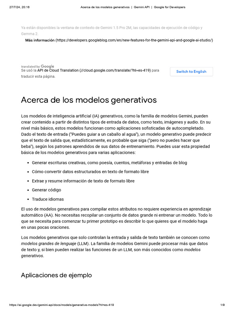 Acerca de Los Modelos Generativos - Gemini API - Google For Developers ...