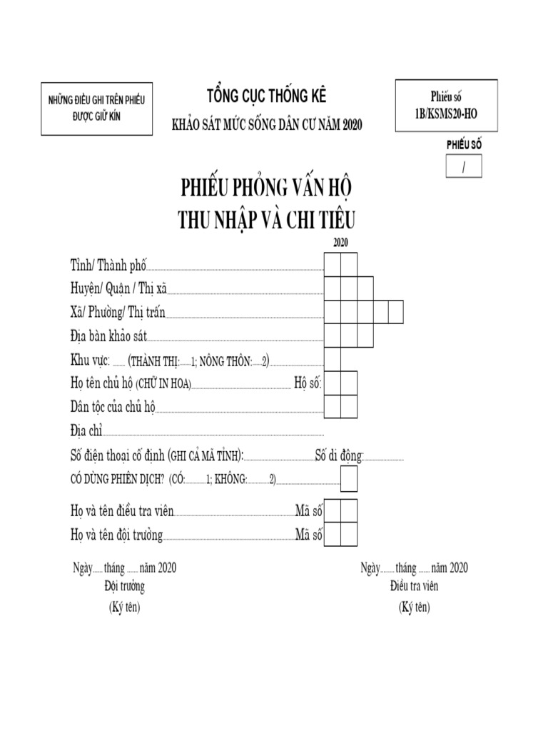 Phieu 1B TNCT 2020 | PDF