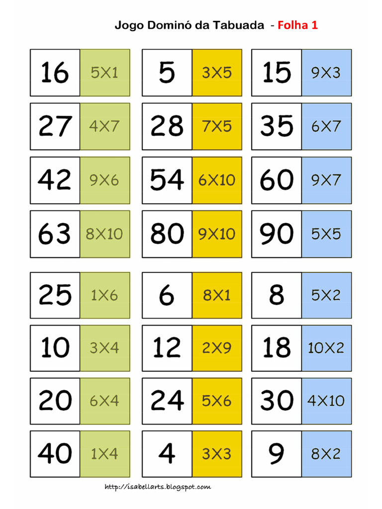 Jogo Dominó Da Tabuada | PDF