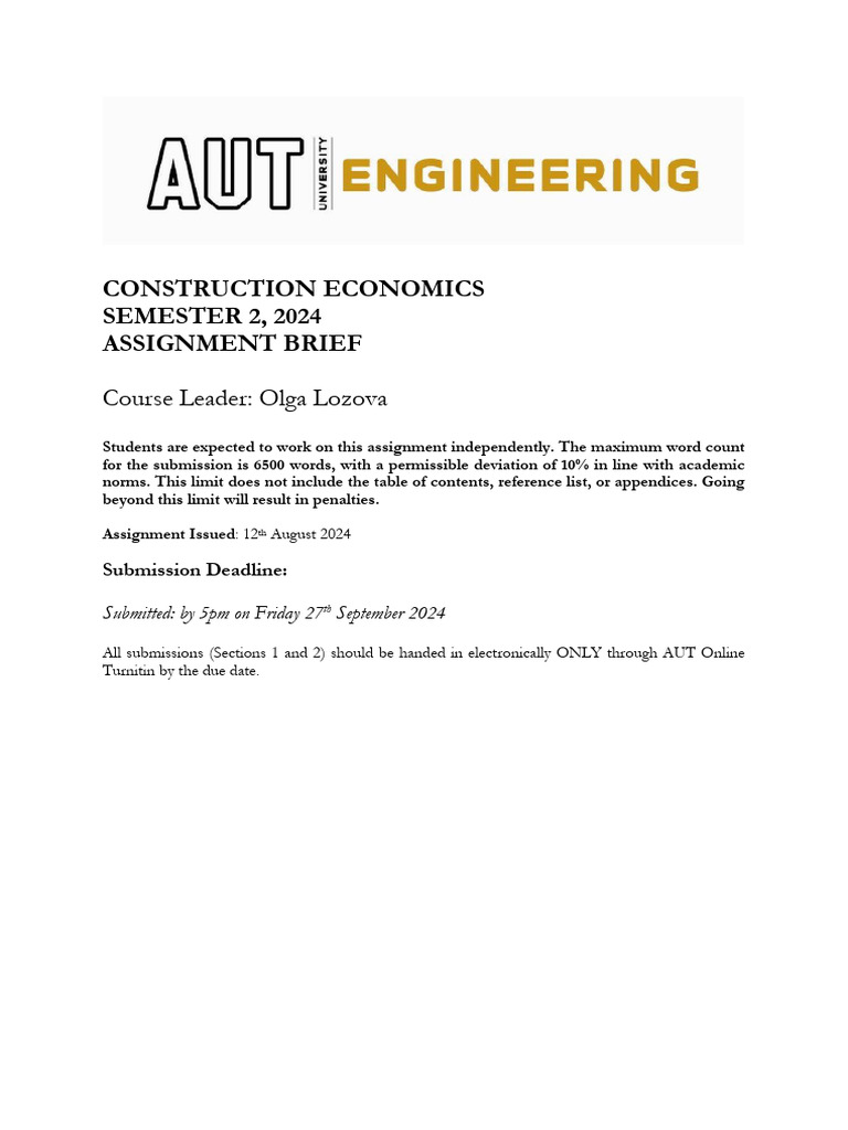 CONSTRUCTION ECONOMICS Assignment Brief | PDF