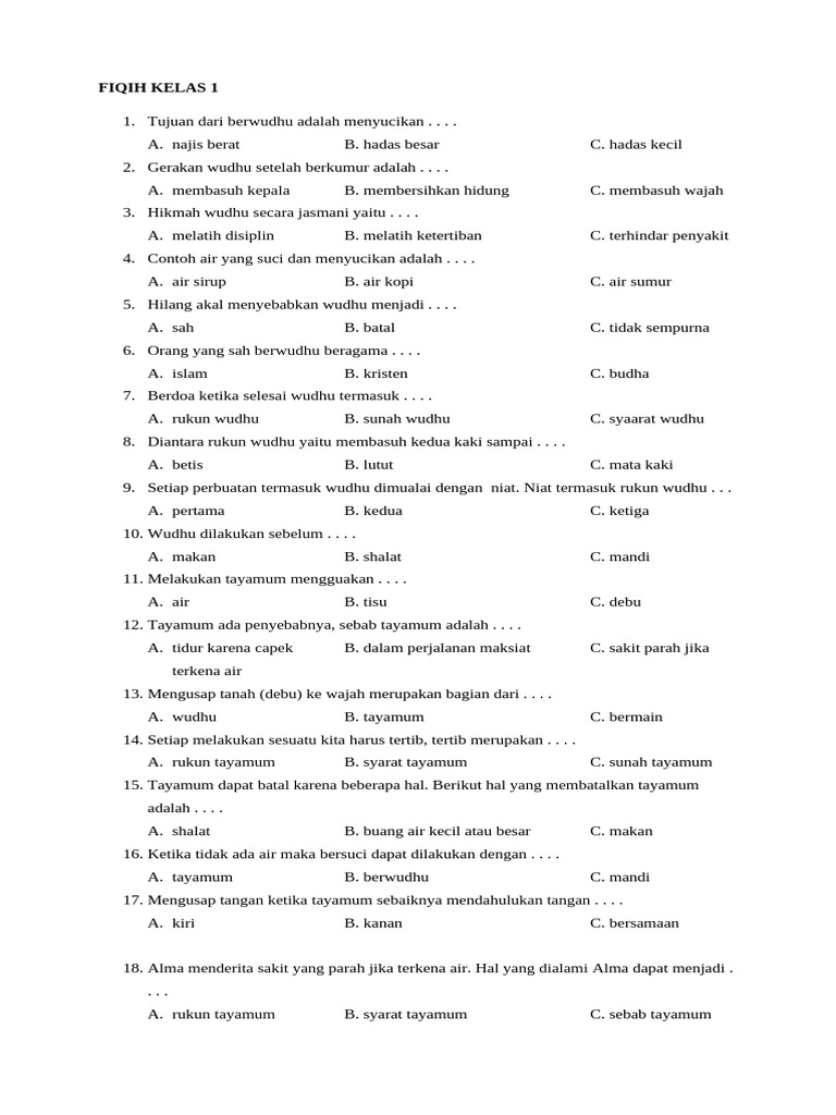 Soal PTS KLS 1 | PDF