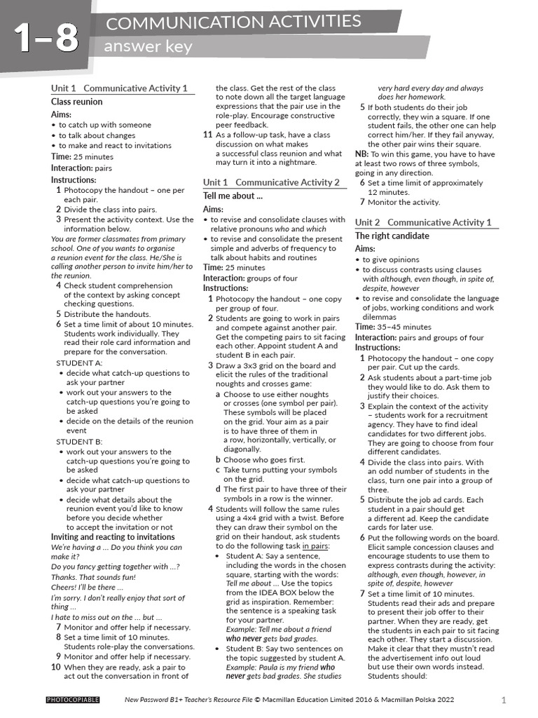 NP B1+ Com Act Answer Key | PDF