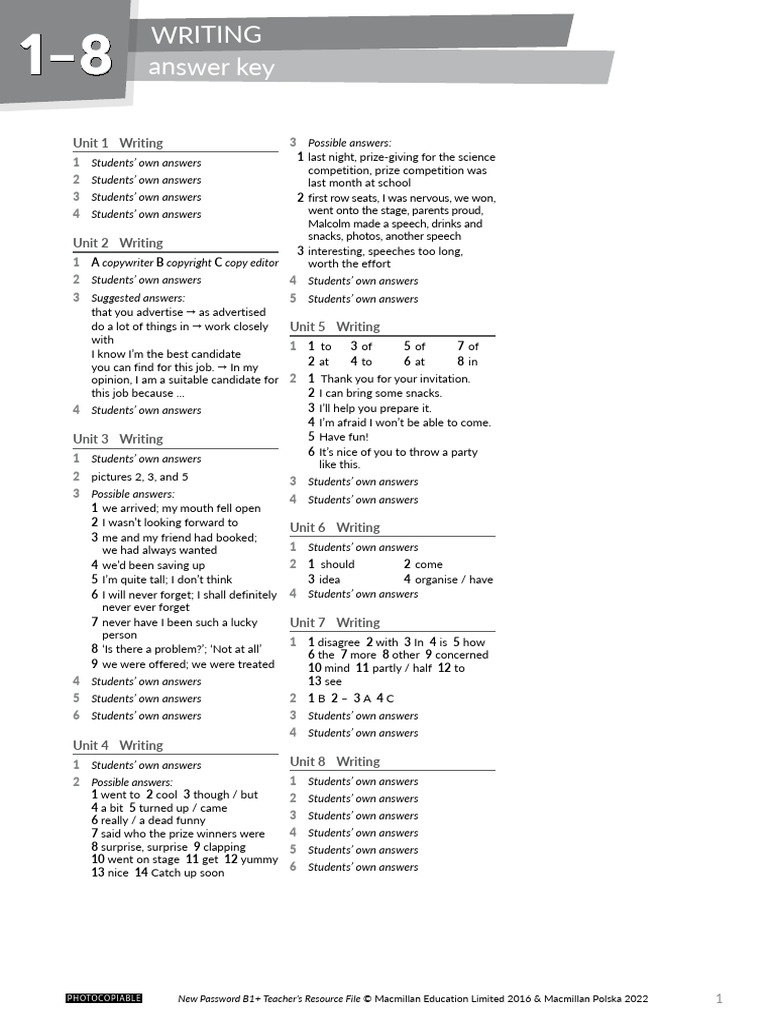 NP B1+ Writing Answer Key | PDF