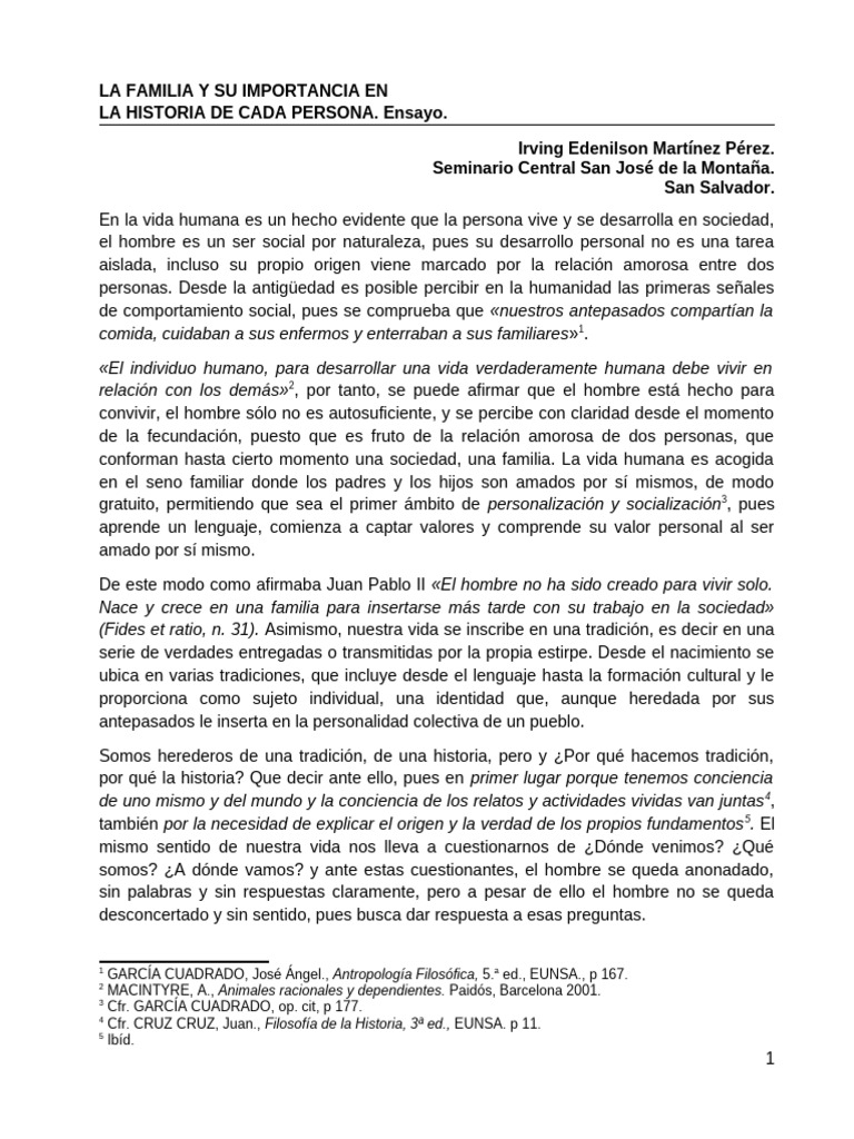 ENSAYO. La Familia y Su Importancia en La Historia de Cada Persona ...