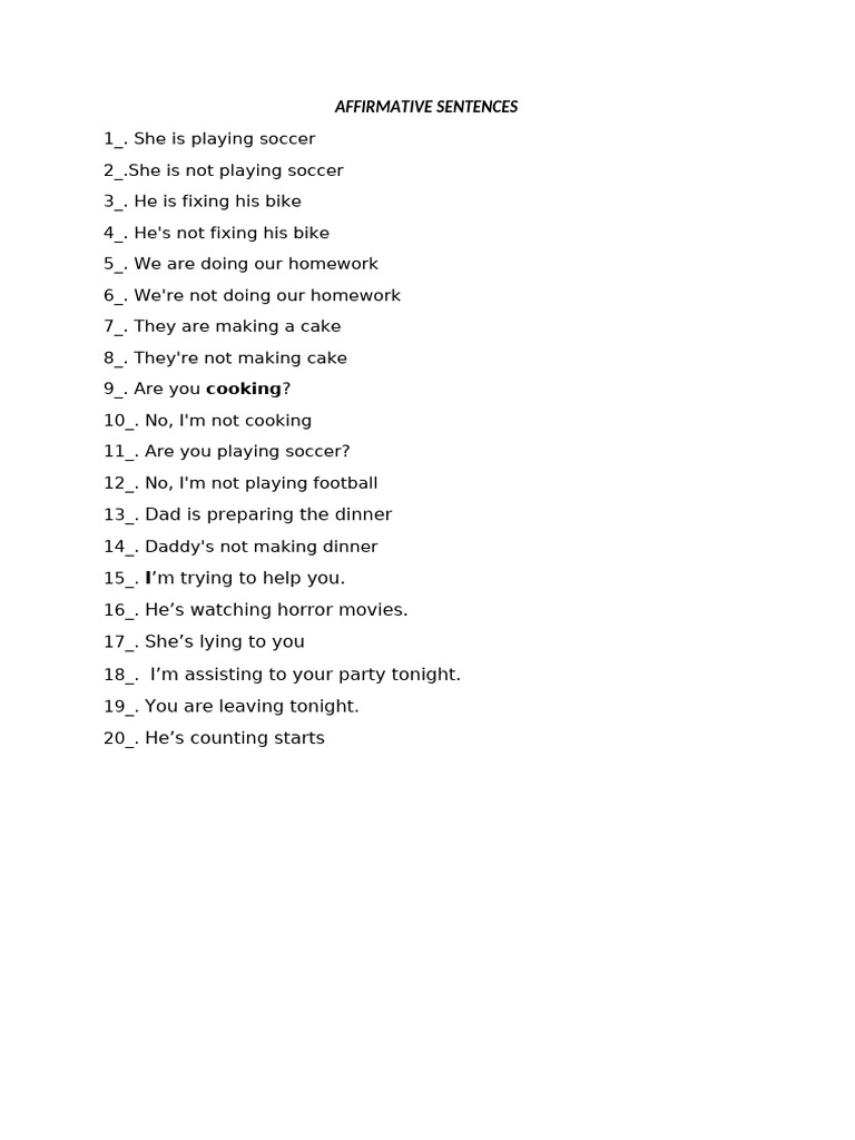 Affirmative Sentences | PDF