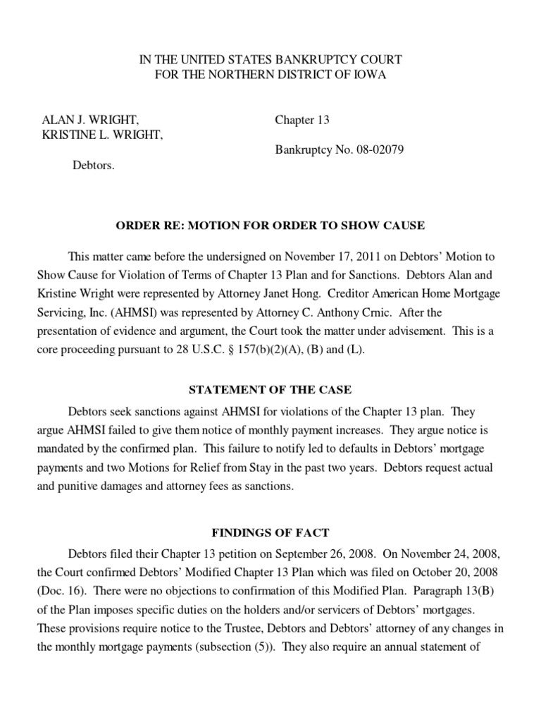 Motion To Show Cause | PDF | Chapter 13 | Bankruptcy