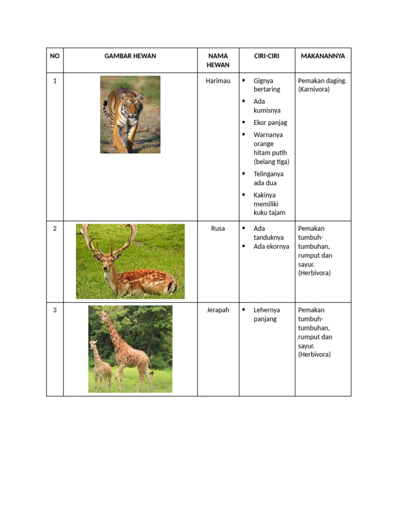 Tabel Hewan | PDF