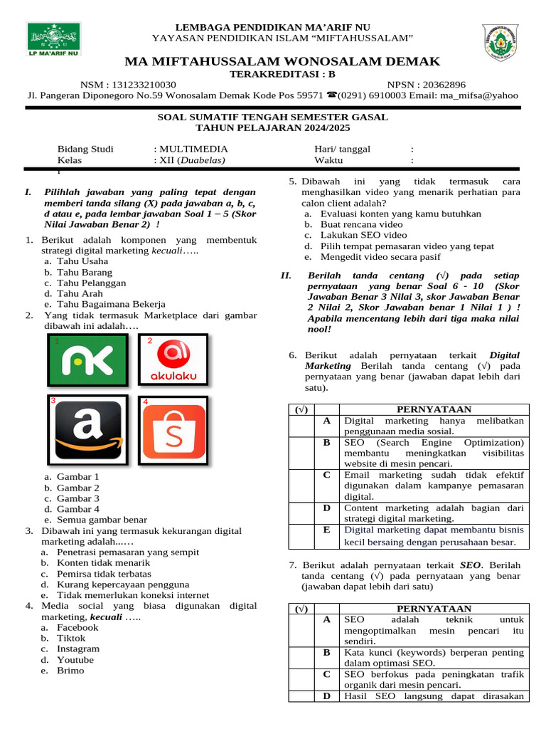 Revisi Jadwal Sts-Pts SMSTR Gasal TP 2024-2025 | PDF