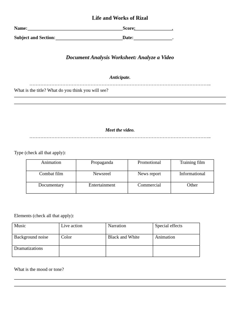 Rizal Movie Analysis Template | PDF