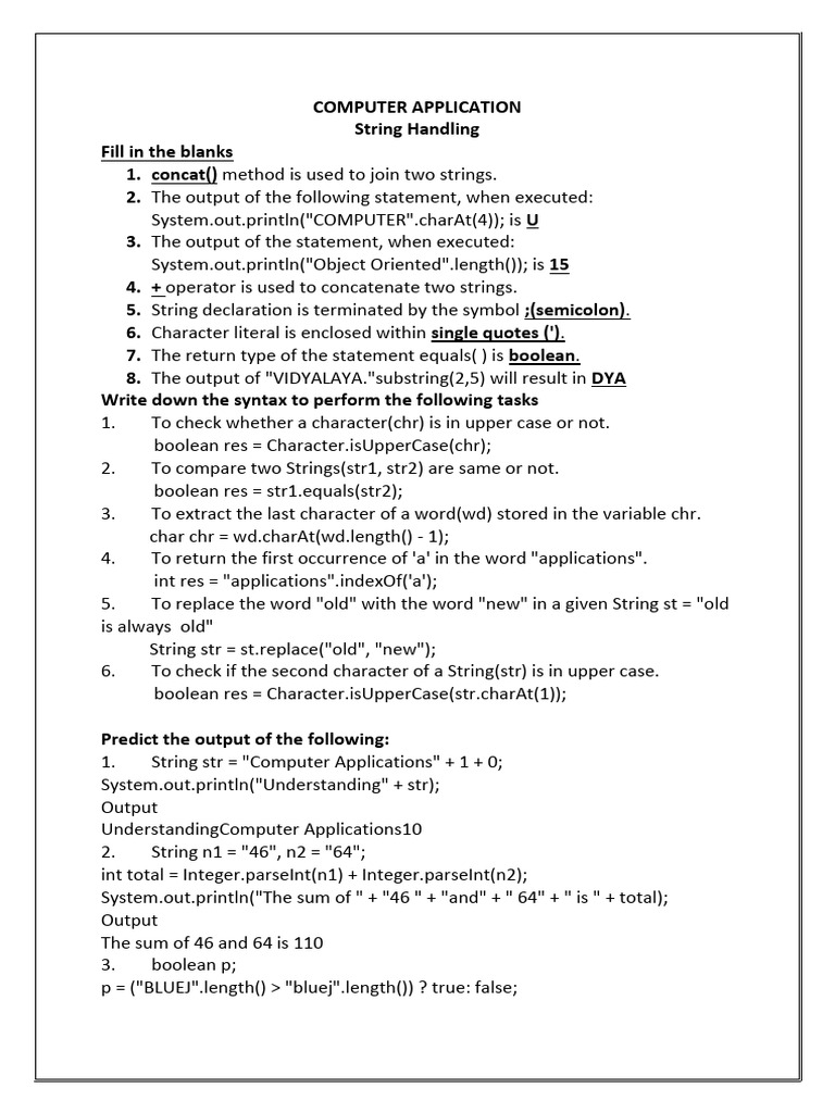 String Handling Exercise Ques Ans | PDF | String (Computer Science) | Computers