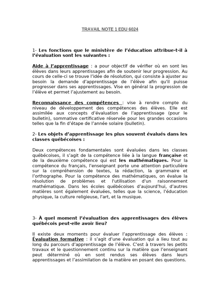 CF - Travail Note1 Edu6024 | PDF