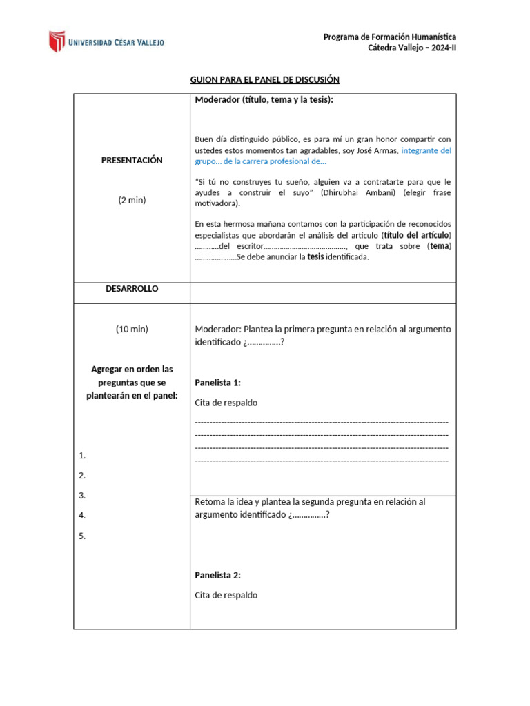 Guion Para El Panel de Discusión | PDF