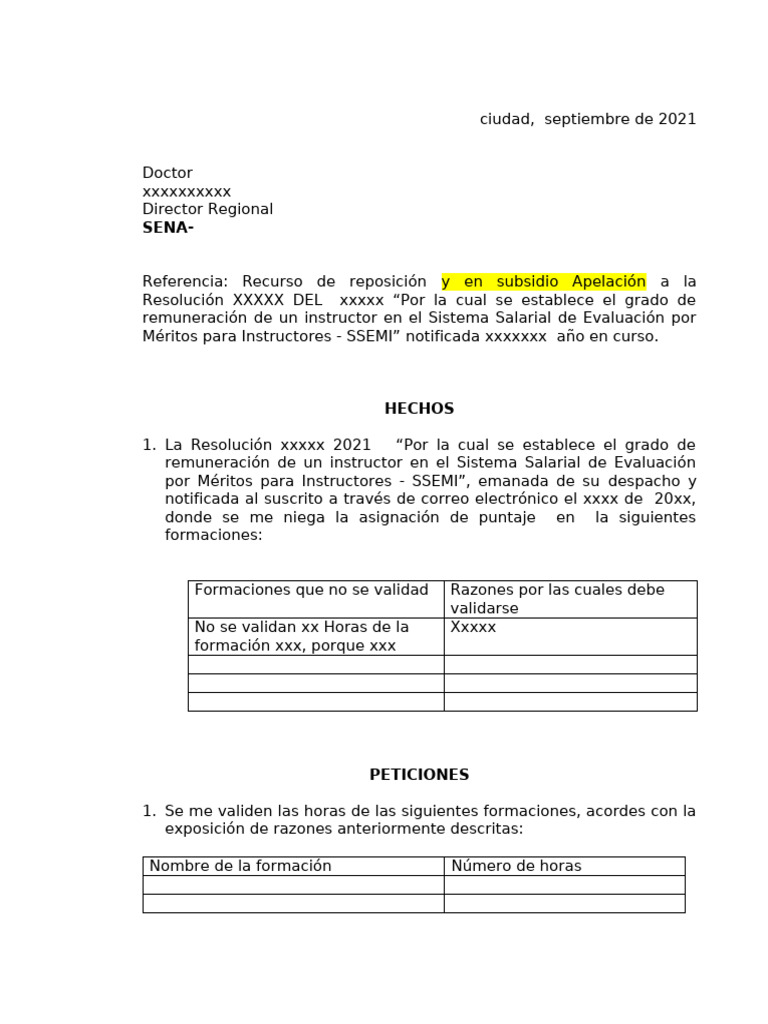 Modelo Recurso Reposición - SSEMI | PDF