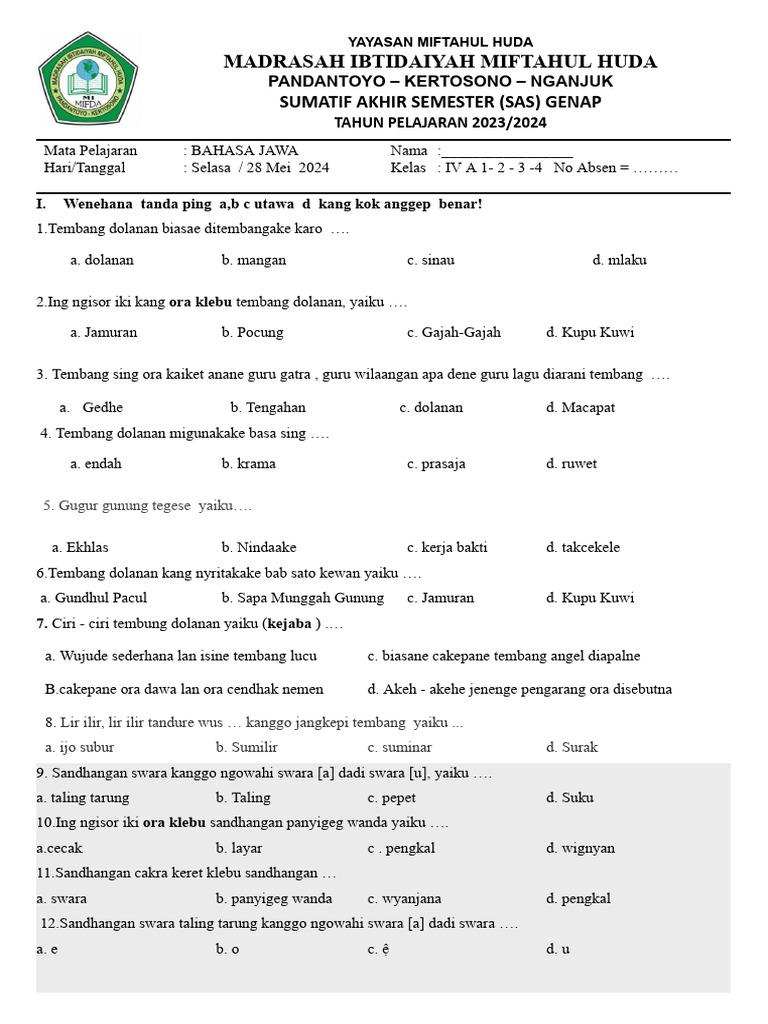 Sas Sem2 B.jawa Kls 4 | PDF