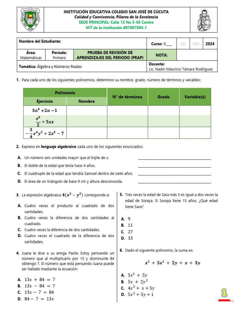 1P Prueba Prap Mat 09° | PDF