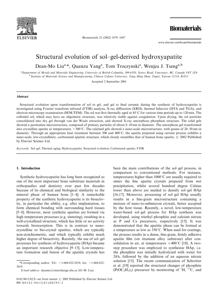 Rs 2002 Structural Evolution of Sol-Gel Derived Hydroxyapatite | PDF