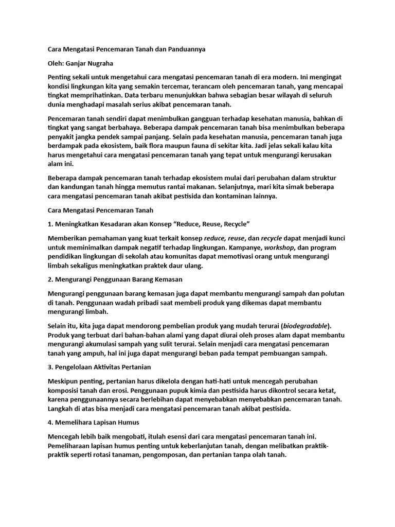 Cara Mengatasi Pencemaran Tanah Dan Panduannya | PDF