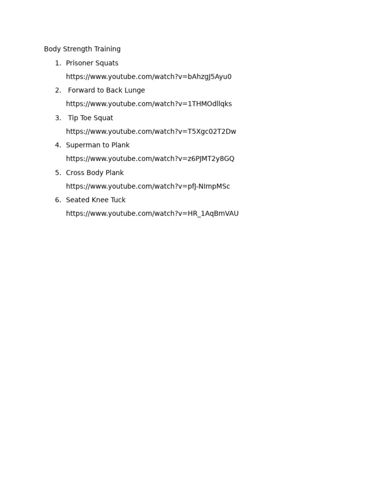 Body Strength Training Exercises | PDF